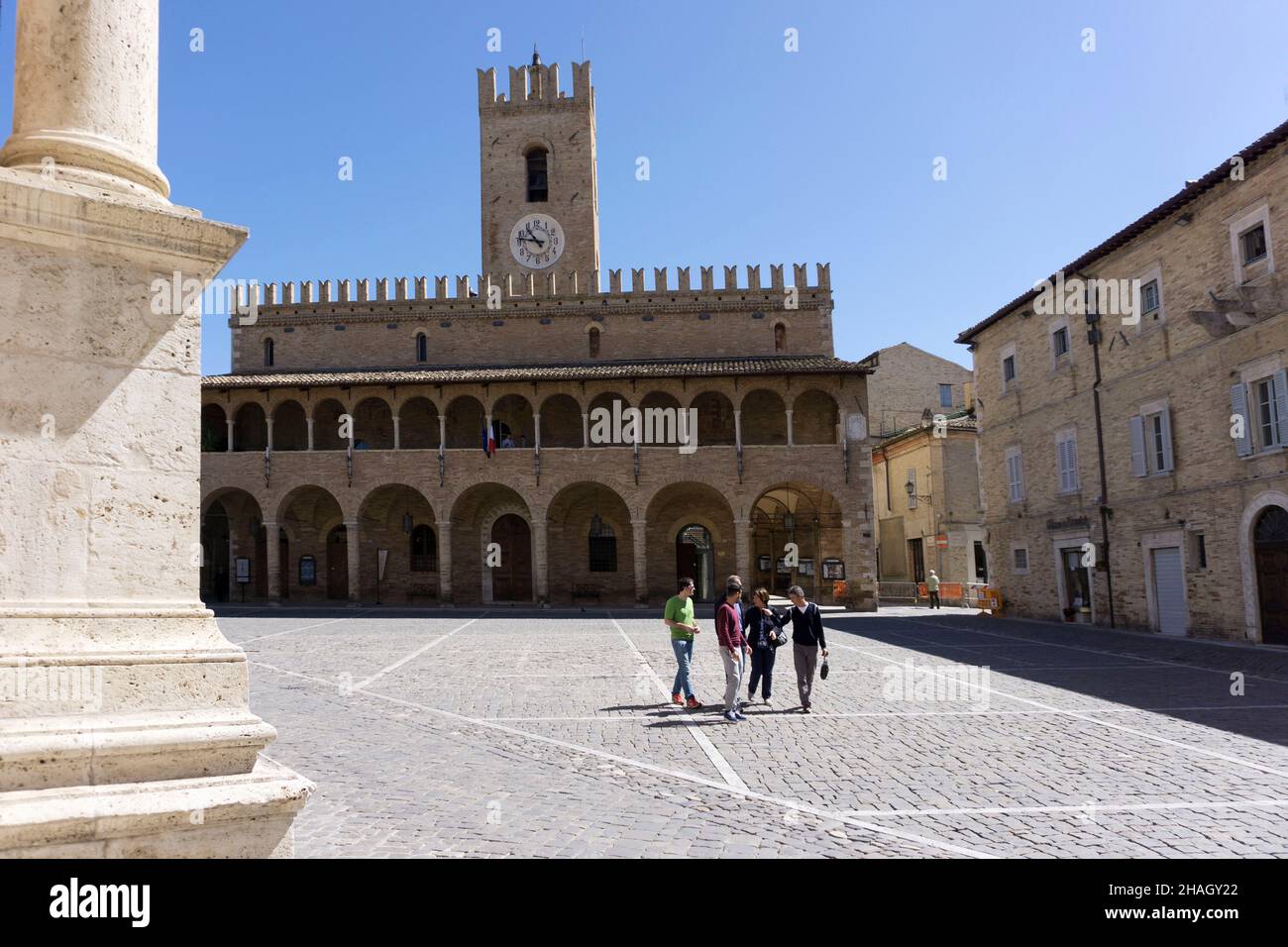 Old Town, Piazza del Popolo square, Town Hall, Tourists, Offida, Marche ...