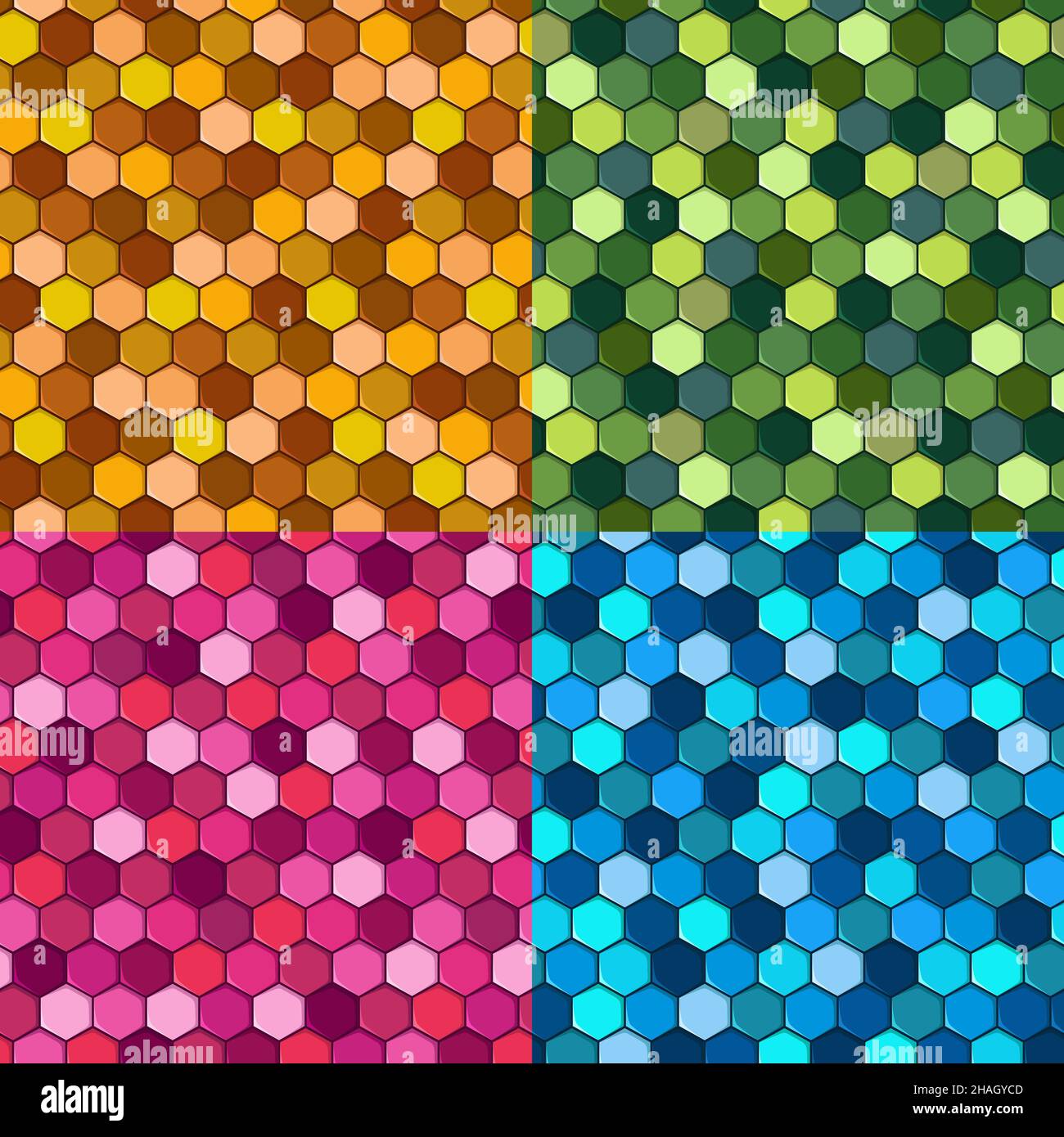 Set of seamless hexagon mosaic patterns. Vector colored backgrounds ...