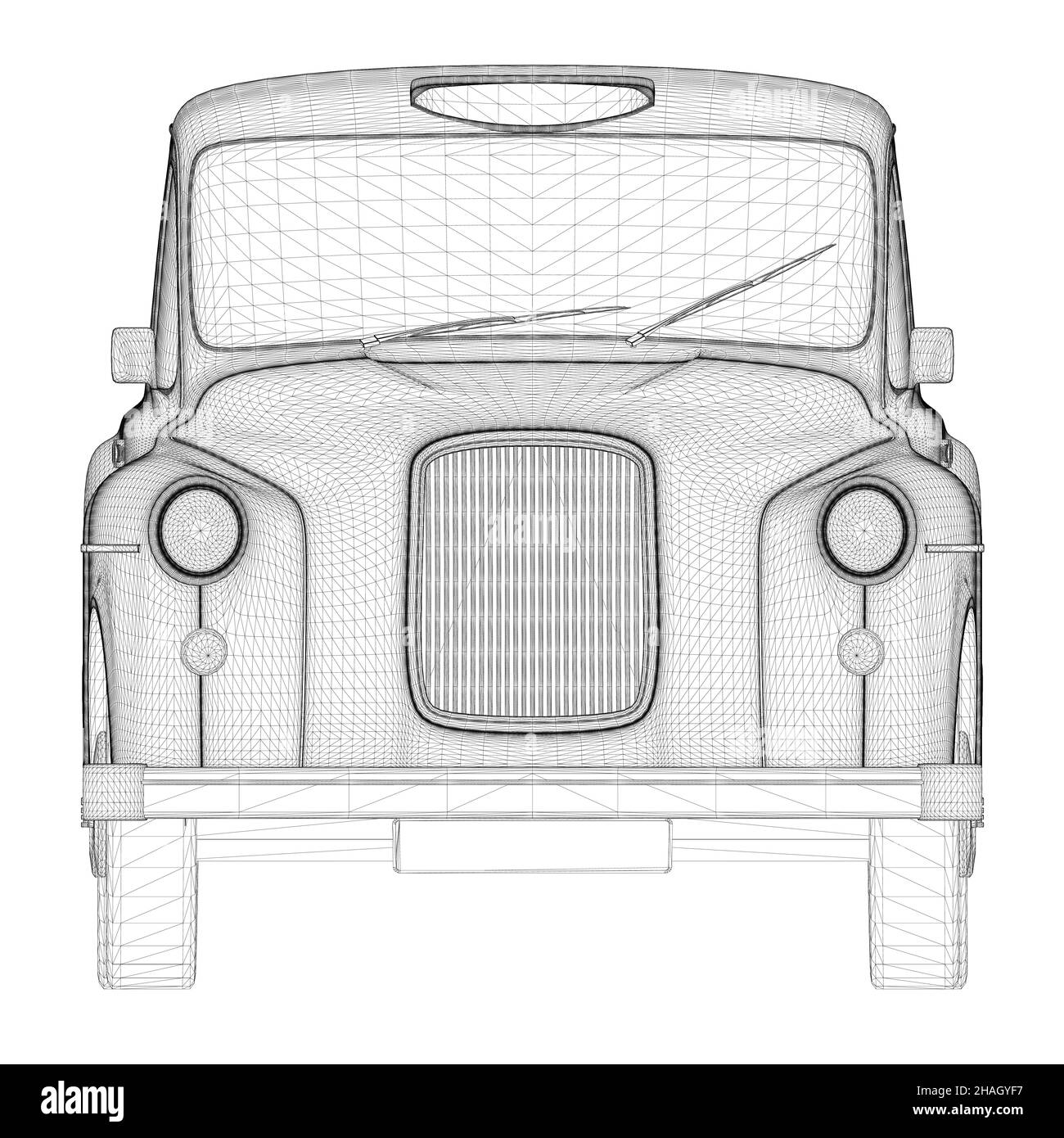 Wireframe of a retro car from black lines isolated on a white ...