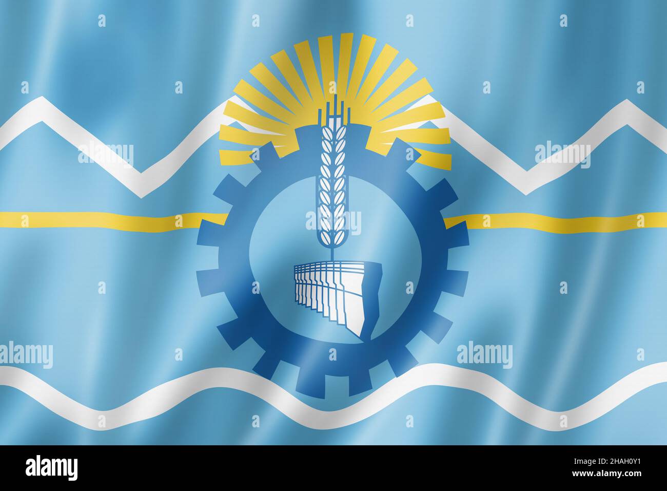 Chubut province flag, Argentina waving banner collection. 3D ...