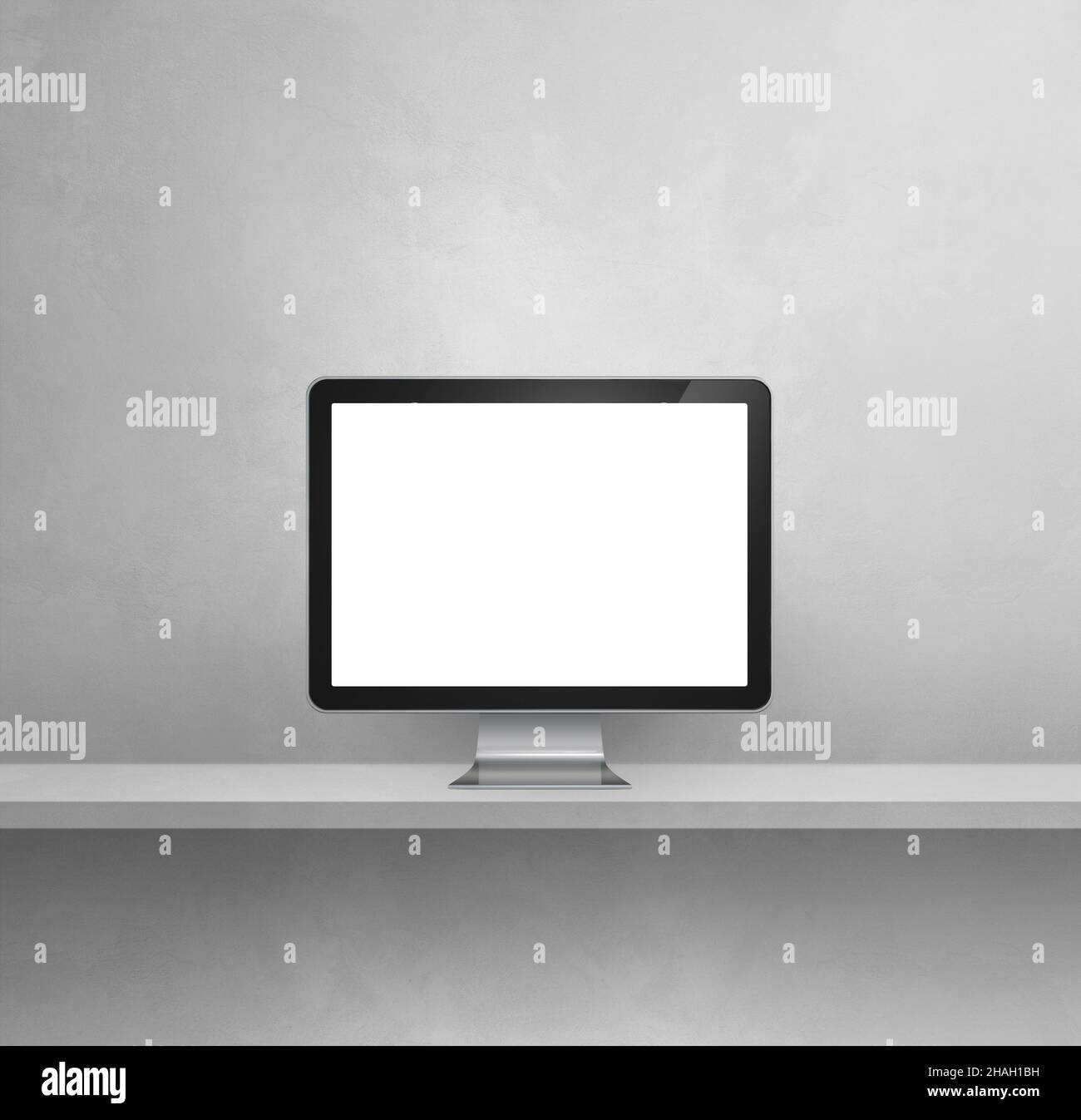 Computer pc - grey wall shelf background. 3D Illustration Stock Photo ...