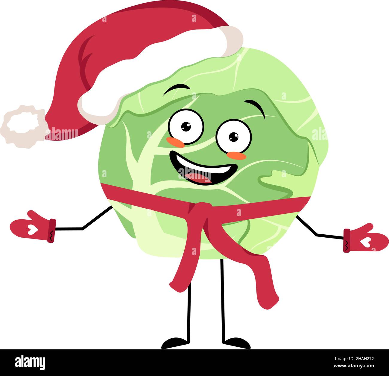 Cabbage Santa character with happy emotion, joyful face, smile eyes ...