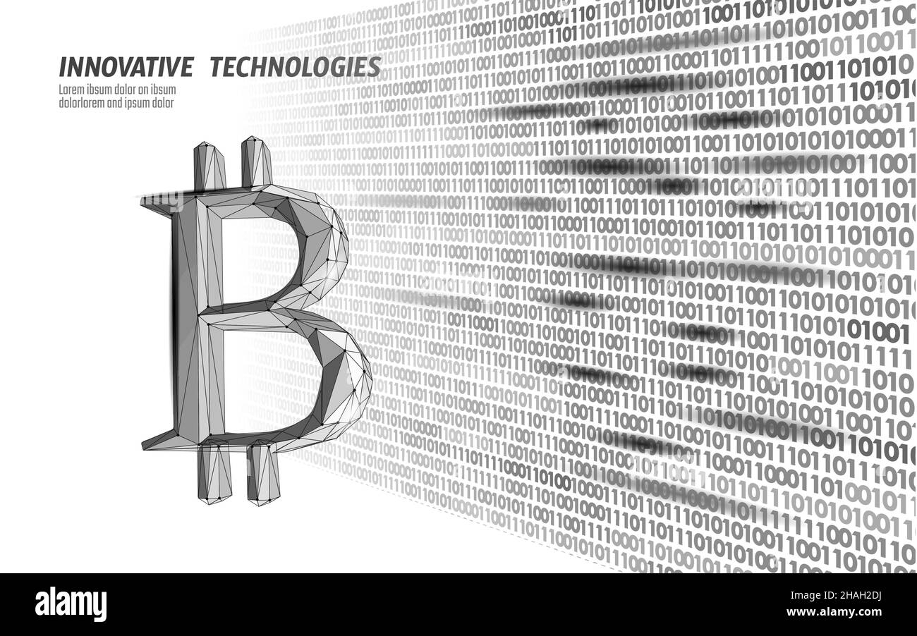 Bitcoin digital cryptocurrency sign 3D symbol. Big data information mining technology. Concept ...