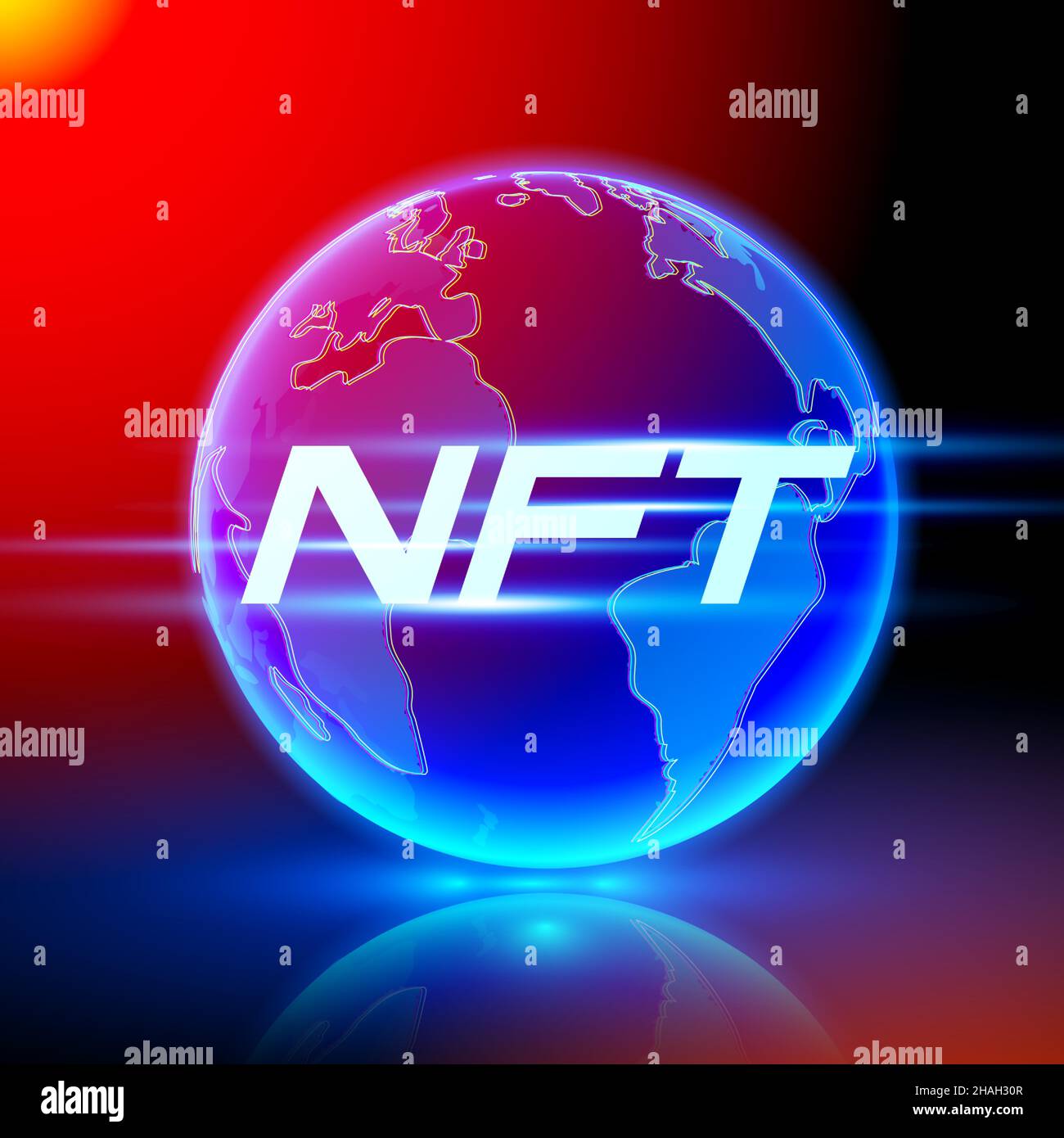NFT text on hologram planet earth. Nonfungible tokens concept. Crypto ...
