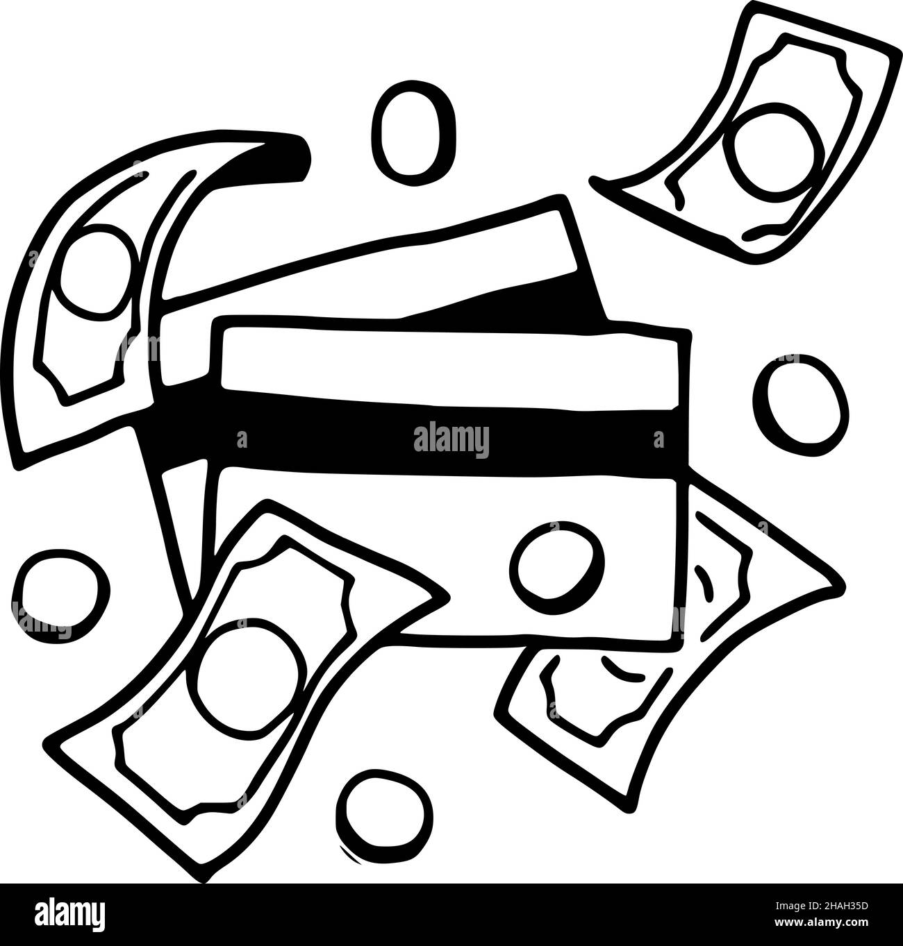 Credit cards, money bills and coins doodle illustration. Payment ...