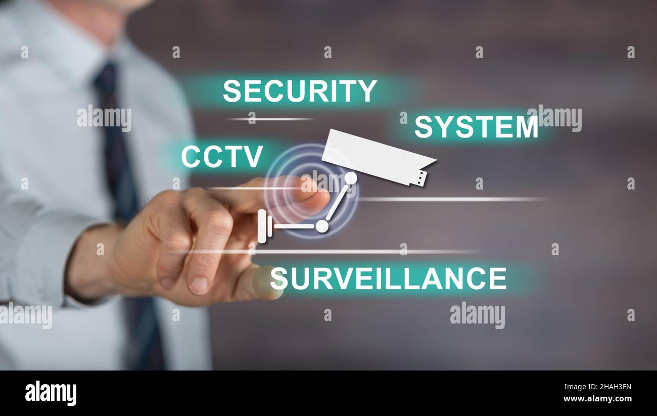 Man touching a cctv concept on a touch screen with his finger Stock ...