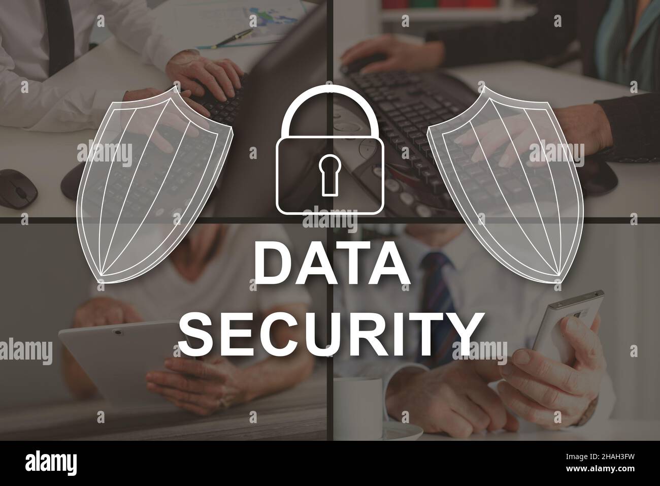 Data security concept illustrated by pictures on background Stock Photo ...