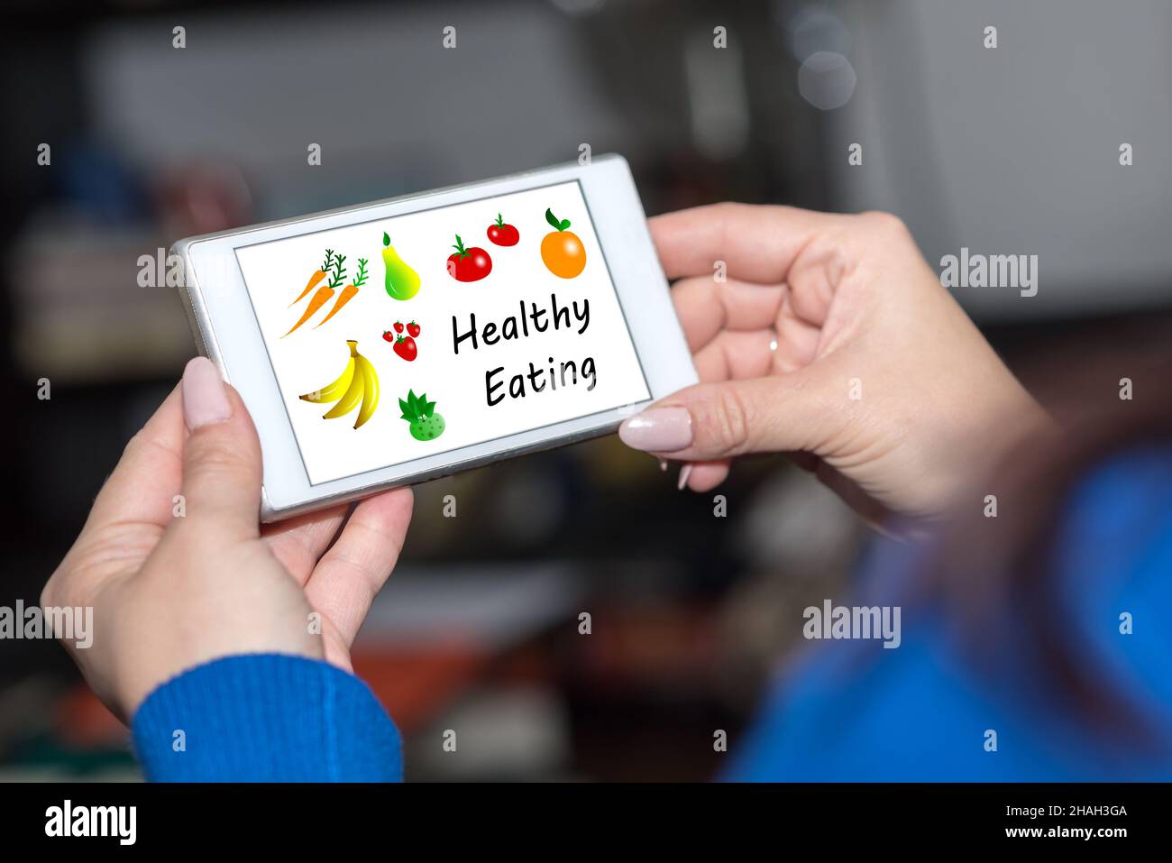 Smartphone screen displaying a healthy eating concept Stock Photo - Alamy