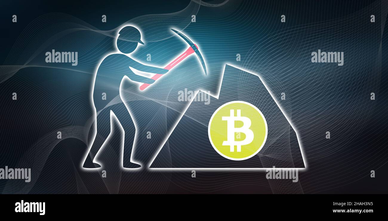 Illustration of a bitcoin mining concept Stock Photo - Alamy