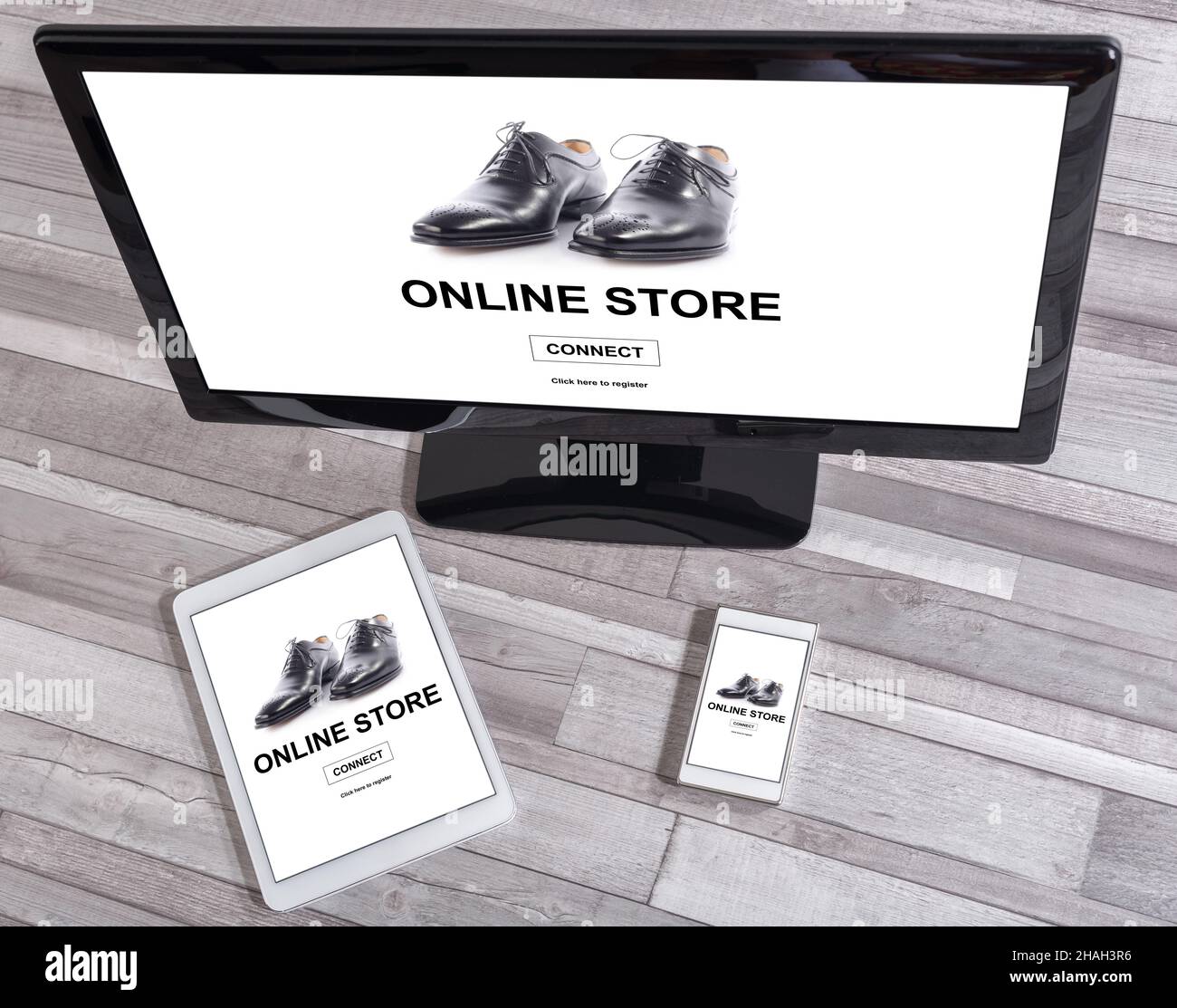 Online store concept shown on different information technology devices ...