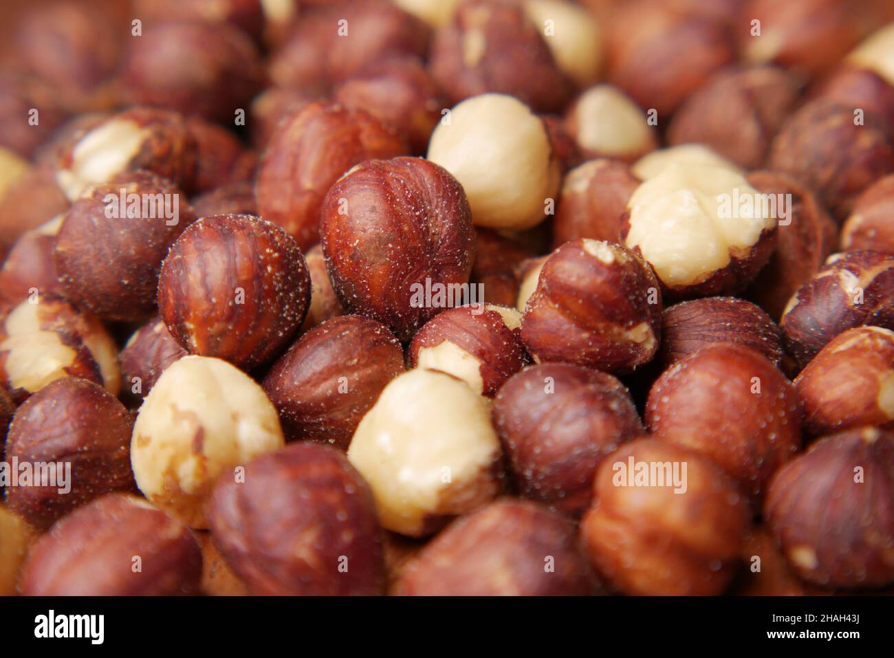 hazelnuts in a container on black background Stock Photo - Alamy