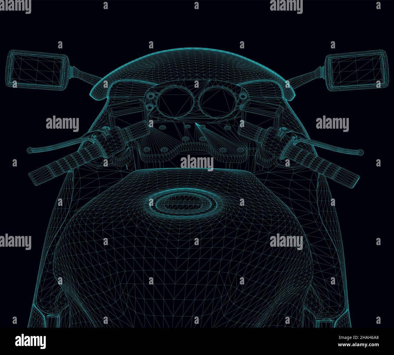 Wireframe of a sports motorcycle from blue lines isolated on a dark ...