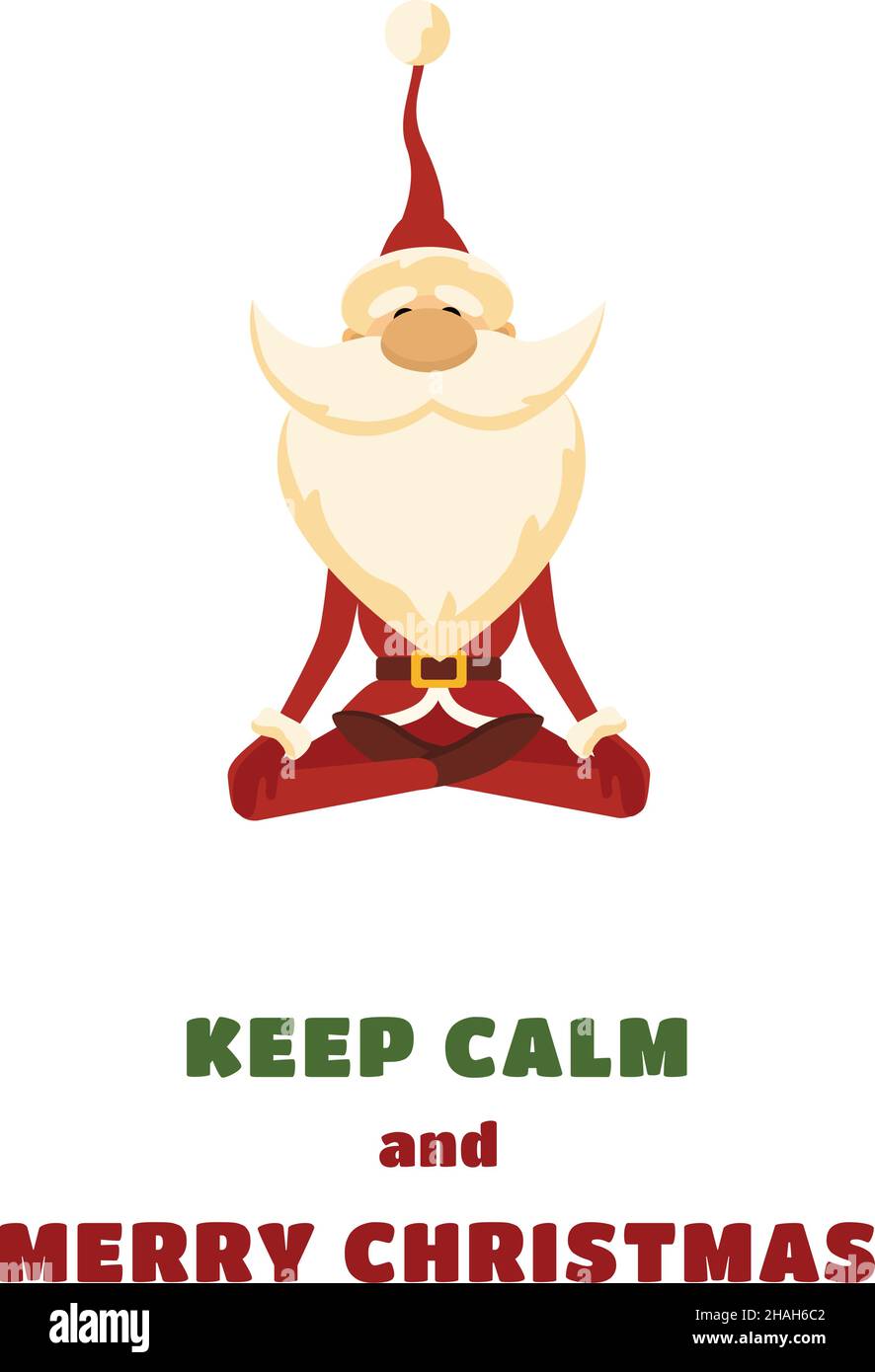 Vector illustration of cartoon santa claus meditating on white ...