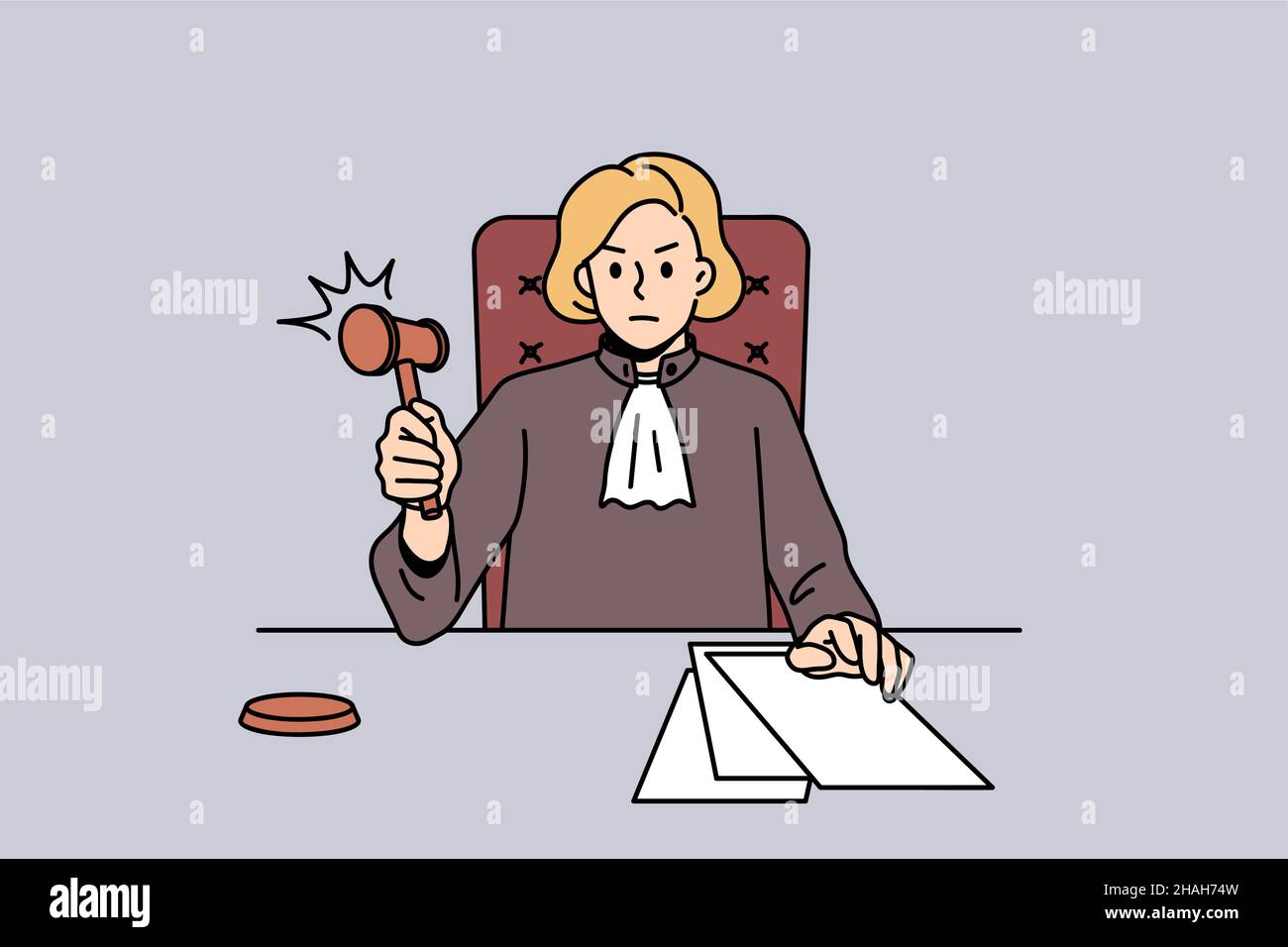 Working as judge in court concept. Serious woman judge sitting and ...