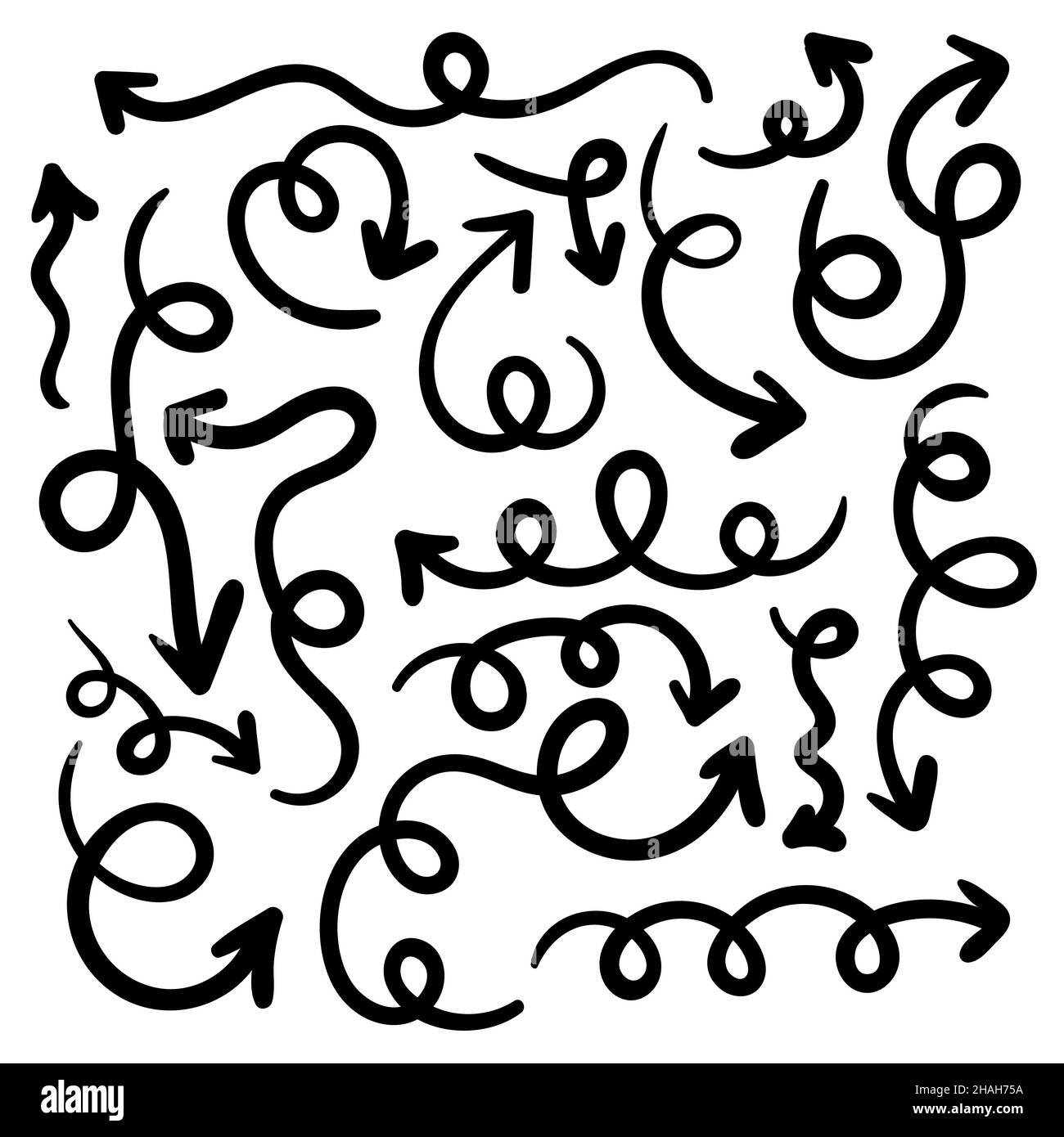 Doodle icon arrows set. Wavy loop lines. Black color. Vector ...