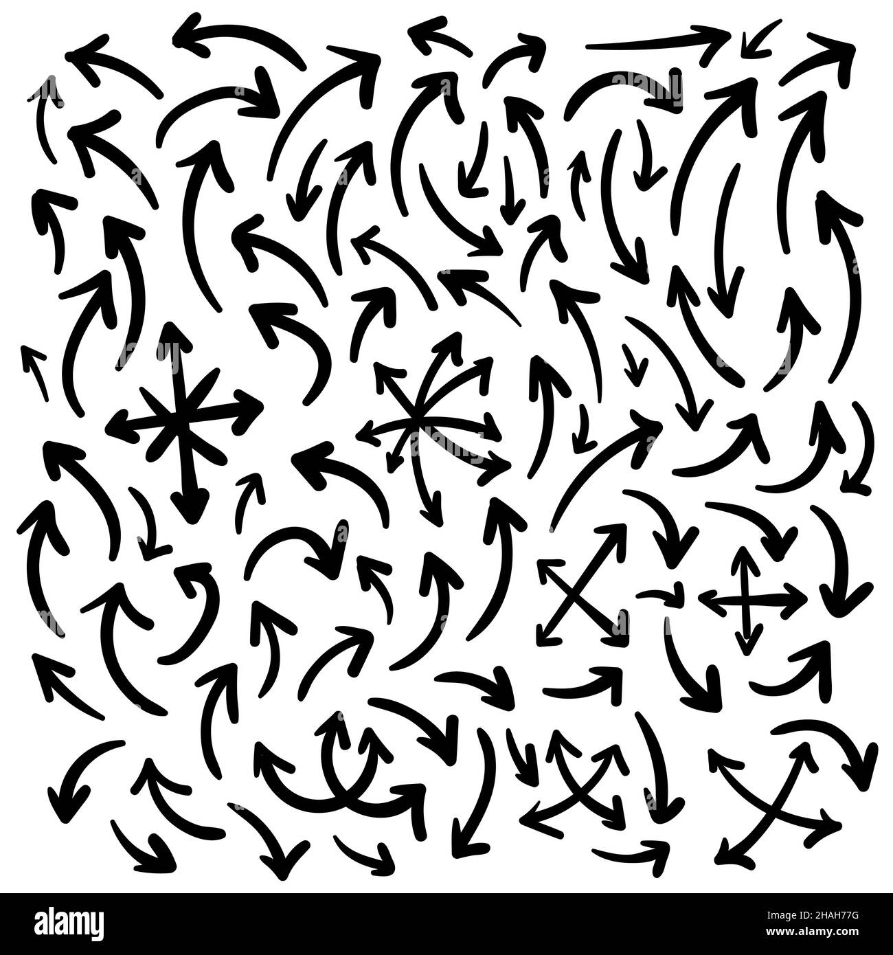 Doodle icon arrows set. Wavy black lines. Vector illustration, flat ...