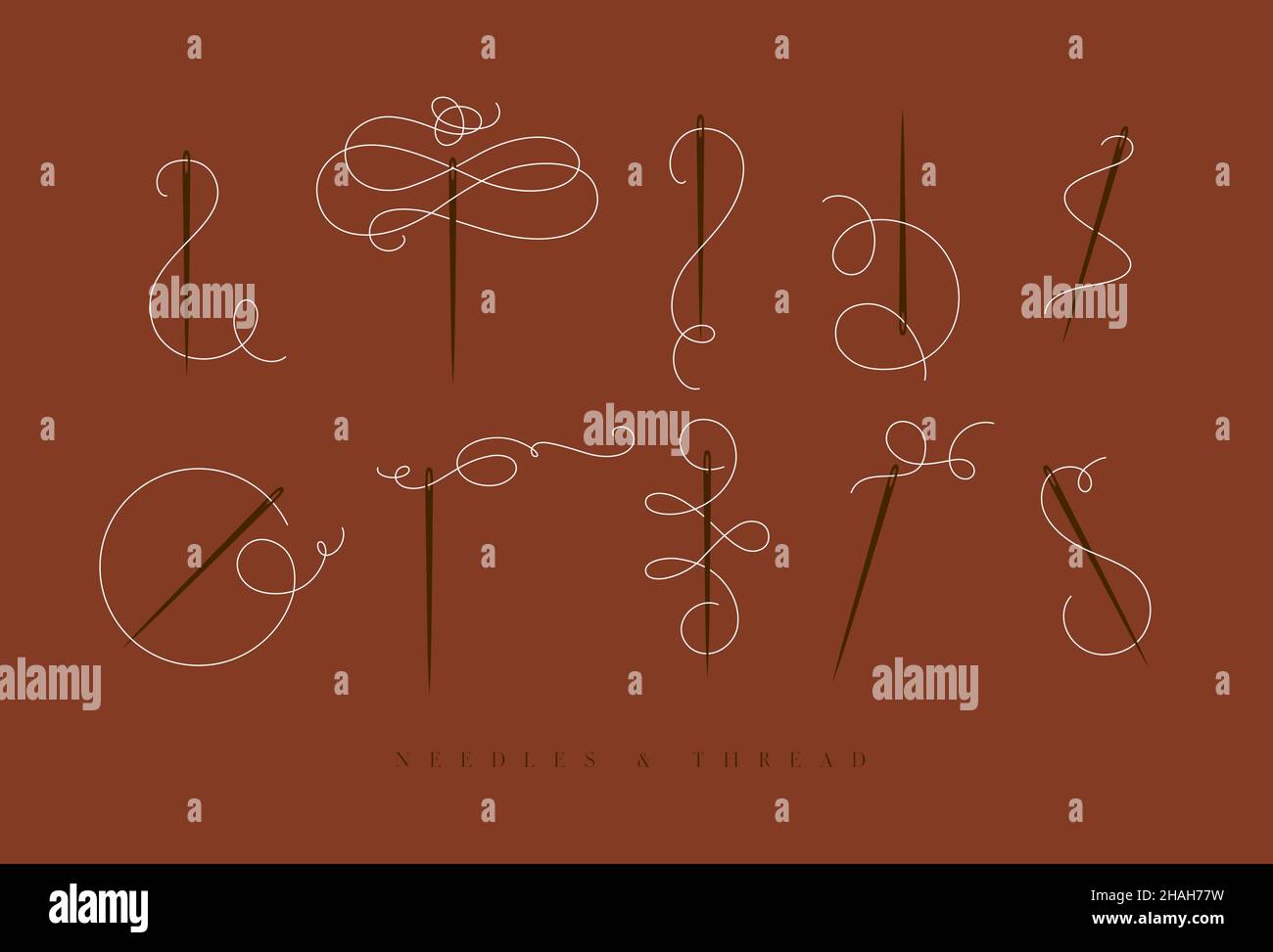 Needles and thread for sewing collection drawn with swirls element in ...