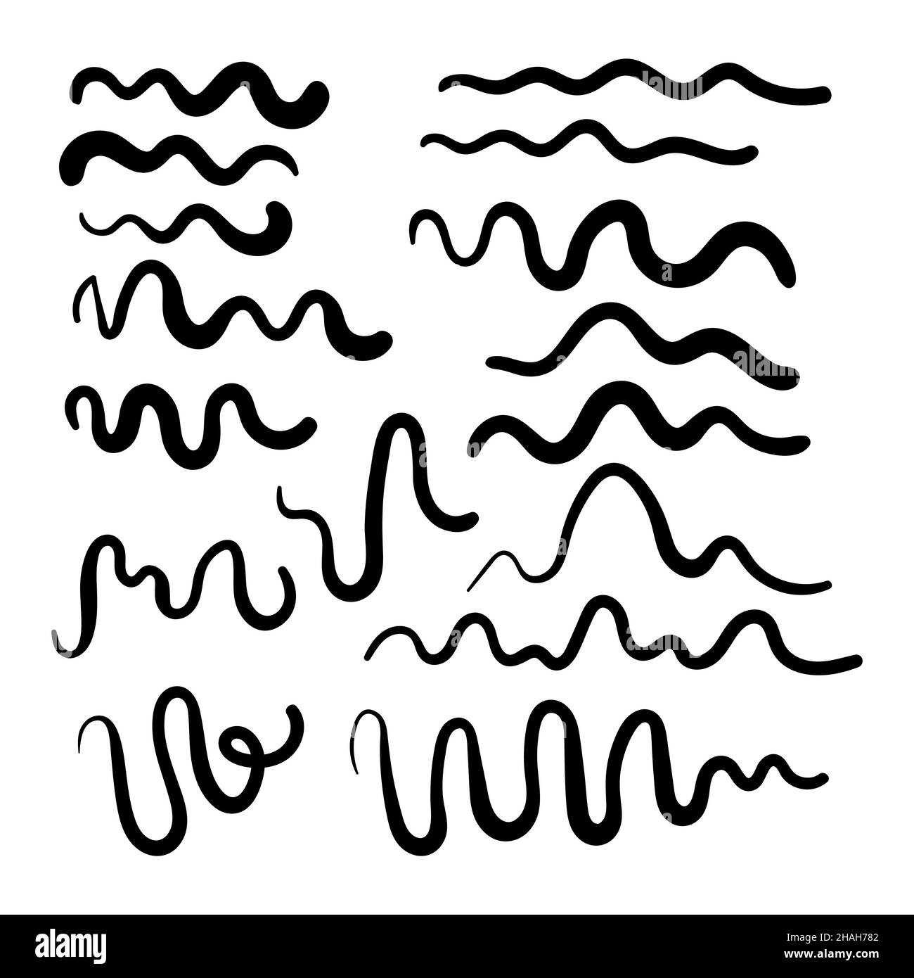 Waves rounded strokes bundle. Black color. Uneven waves. Vector ...