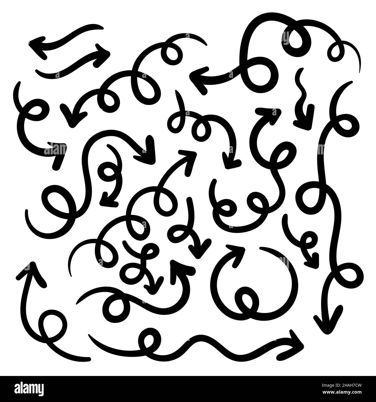 Doodle icon arrows set. Wavy loop lines. Black color. Vector ...