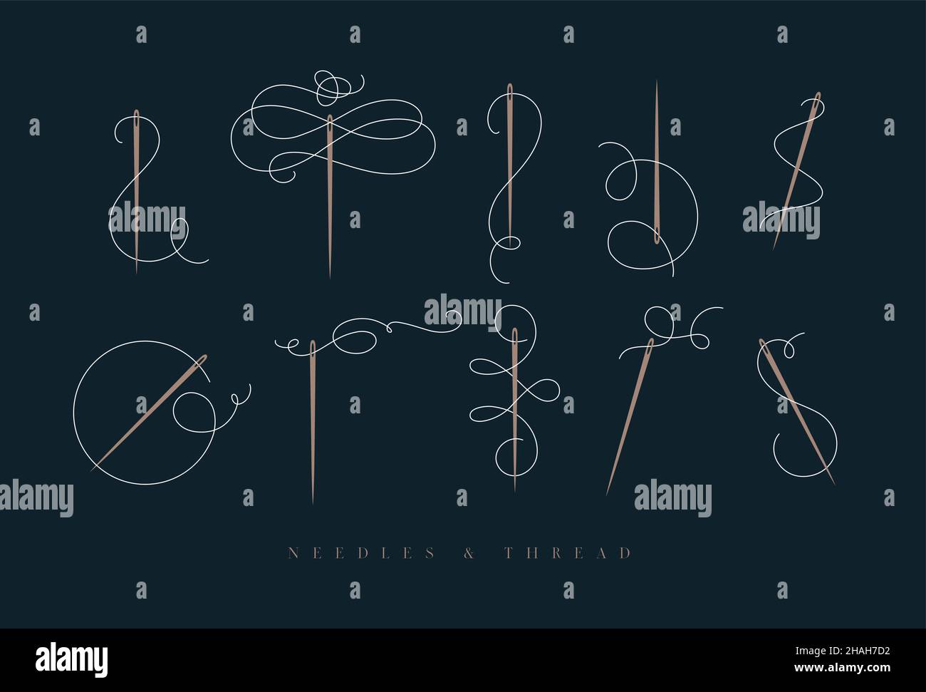 Needles and thread for sewing collection drawn with swirls element in ...