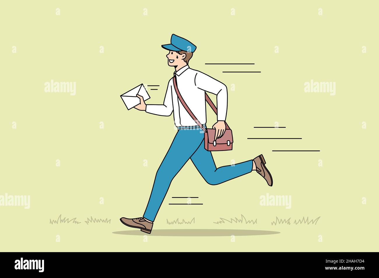 Working as postman with letters concept. Young smiling man working as ...