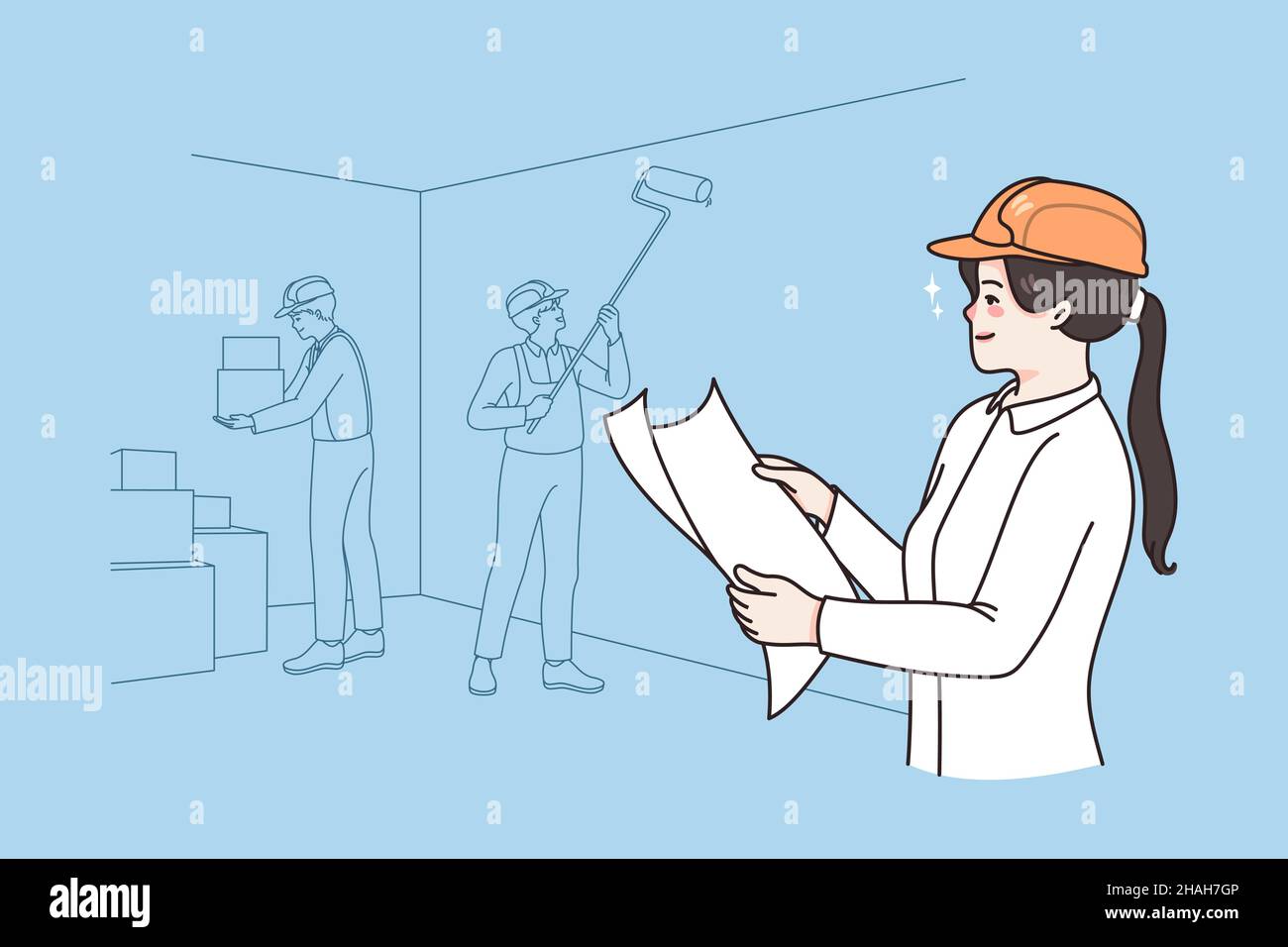 Cartoon female construction workers hi-res stock photography and images ...