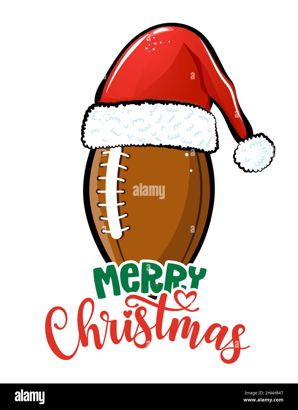Merry Christmas - Hand drawn rugby ball illustration in Santa hat ...
