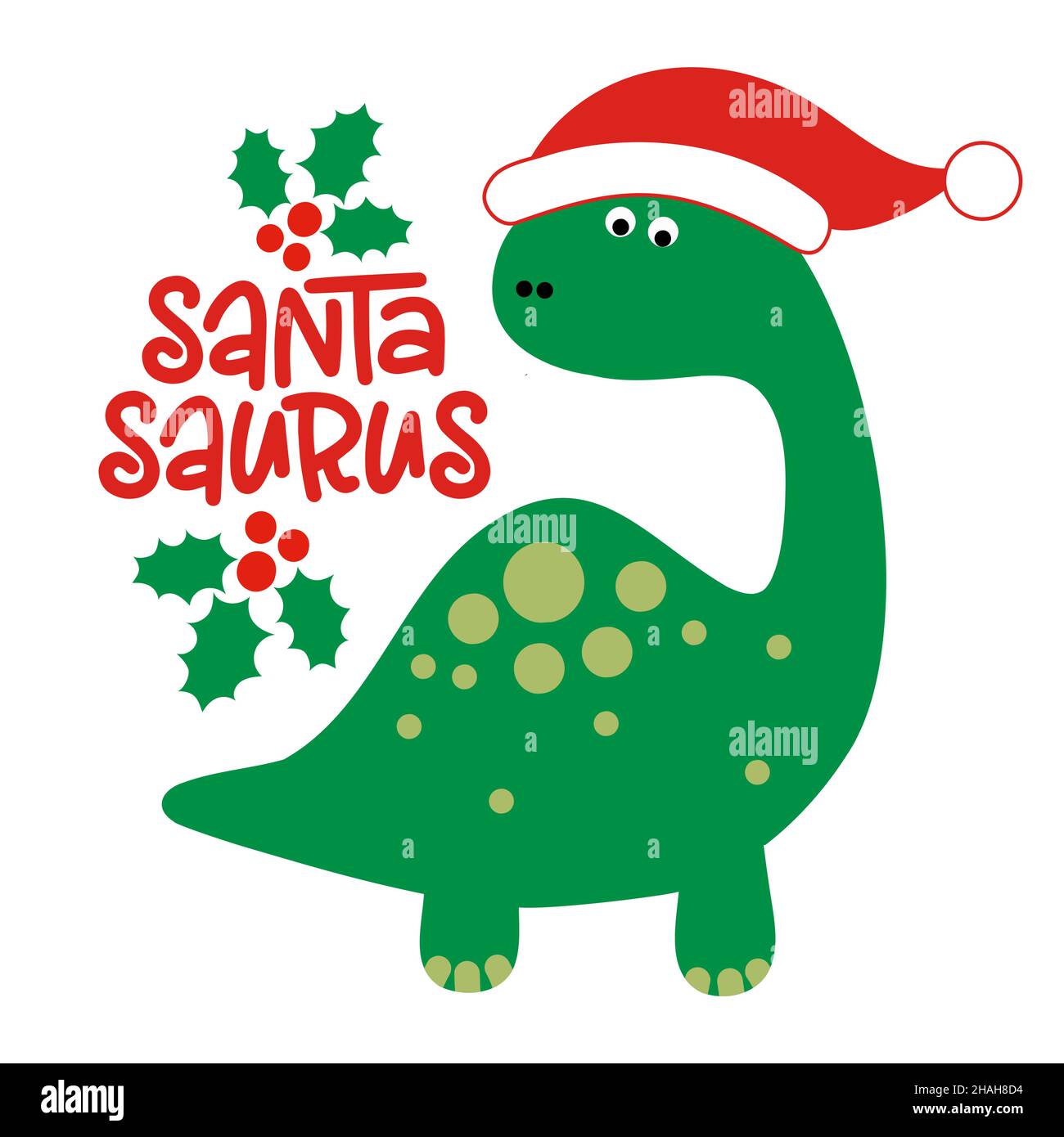 Santa Saurus - Cute brontosaurus dinosaur design with Santa hat, funny ...