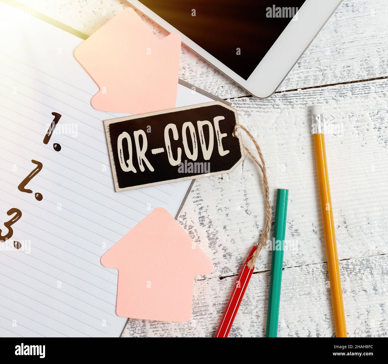 Hand writing sign Qr Code. Business concept the trademark for a type of ...