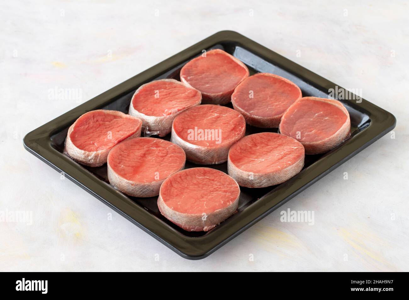 Raw Lean beef on white wood background Stock Photo - Alamy