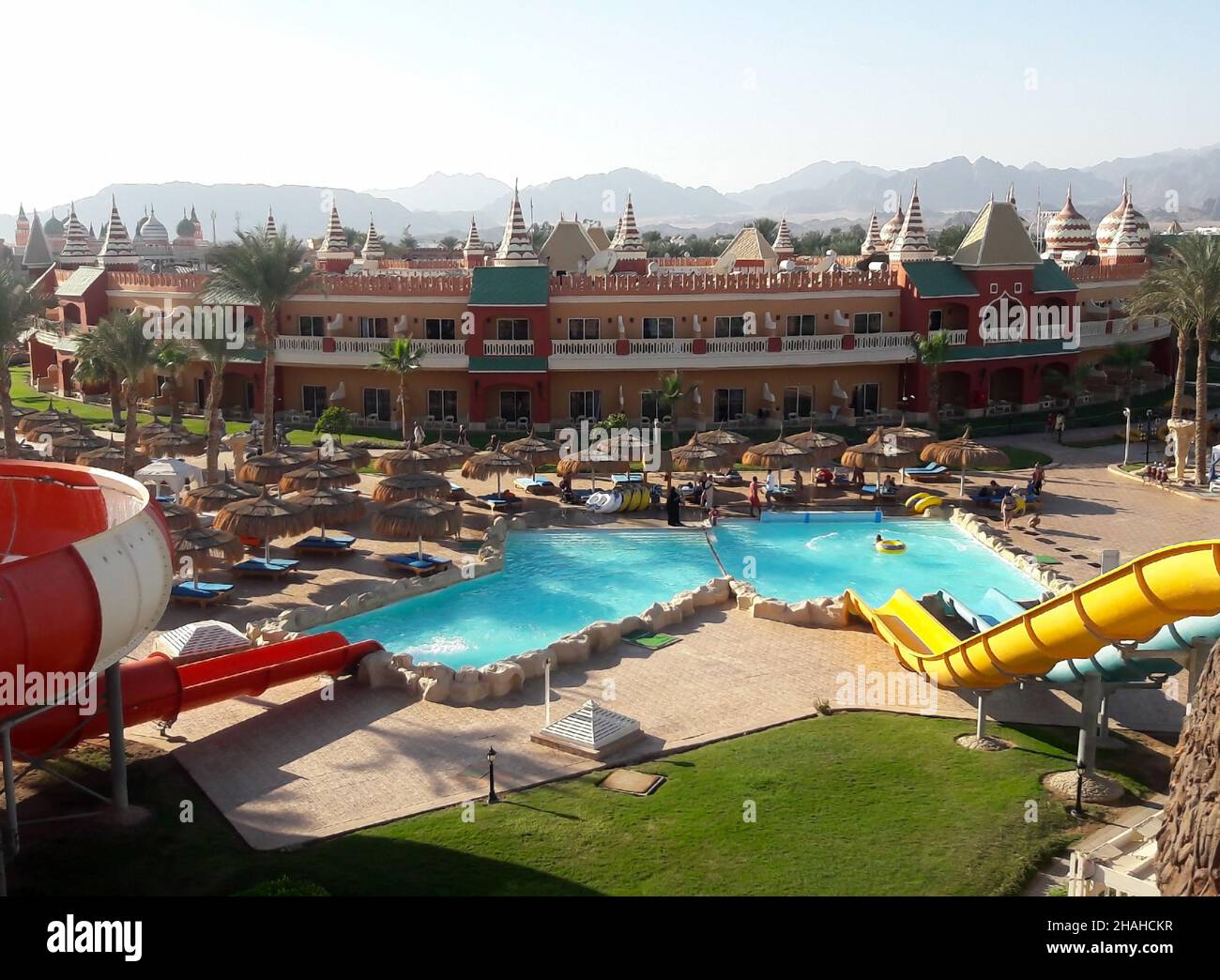 A huge summer water park with a variety of water slides and pools from ...