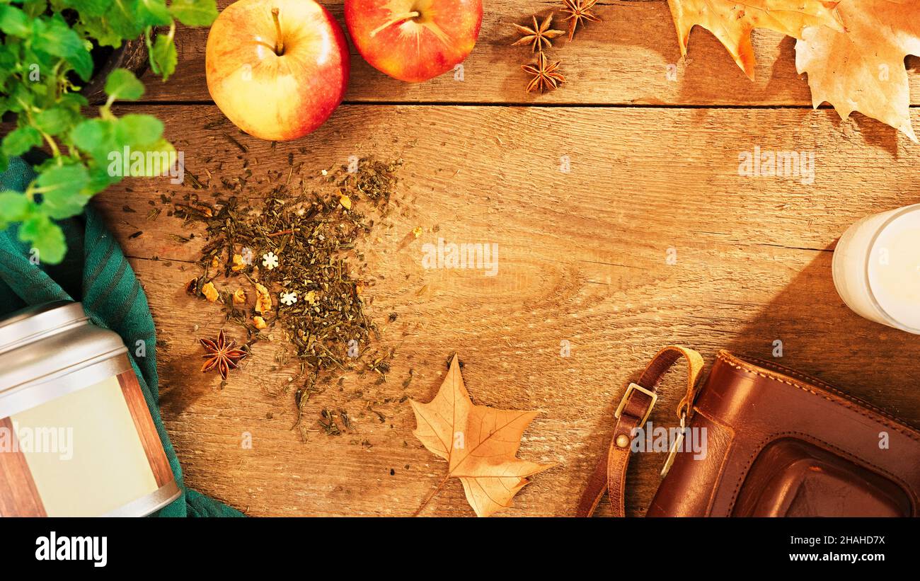 autumn atmosphere with leaves and tea from above Stock Photo - Alamy