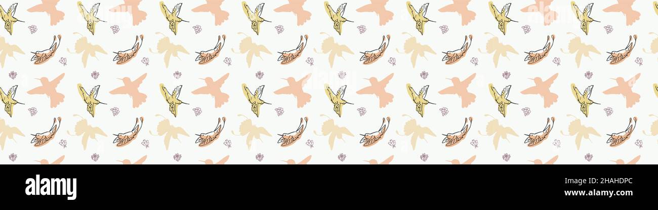 Victorian botanical hummingbird seamless vector border. Vintage bordure ...