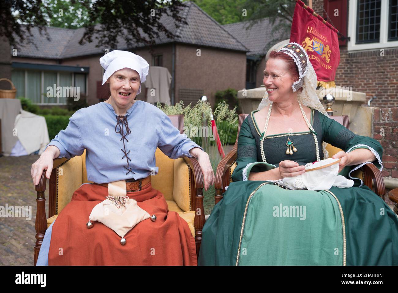 HIERDEN, NETHERLANDS - JUNE 10, 2019: Woman in medieval clothes at a ...