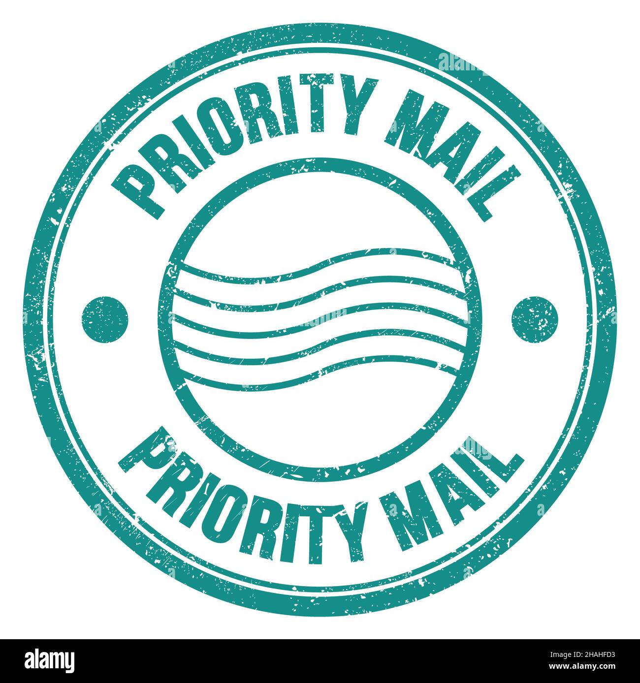 PRIORITY MAIL word written on blue round postal stamp sign Stock Photo ...
