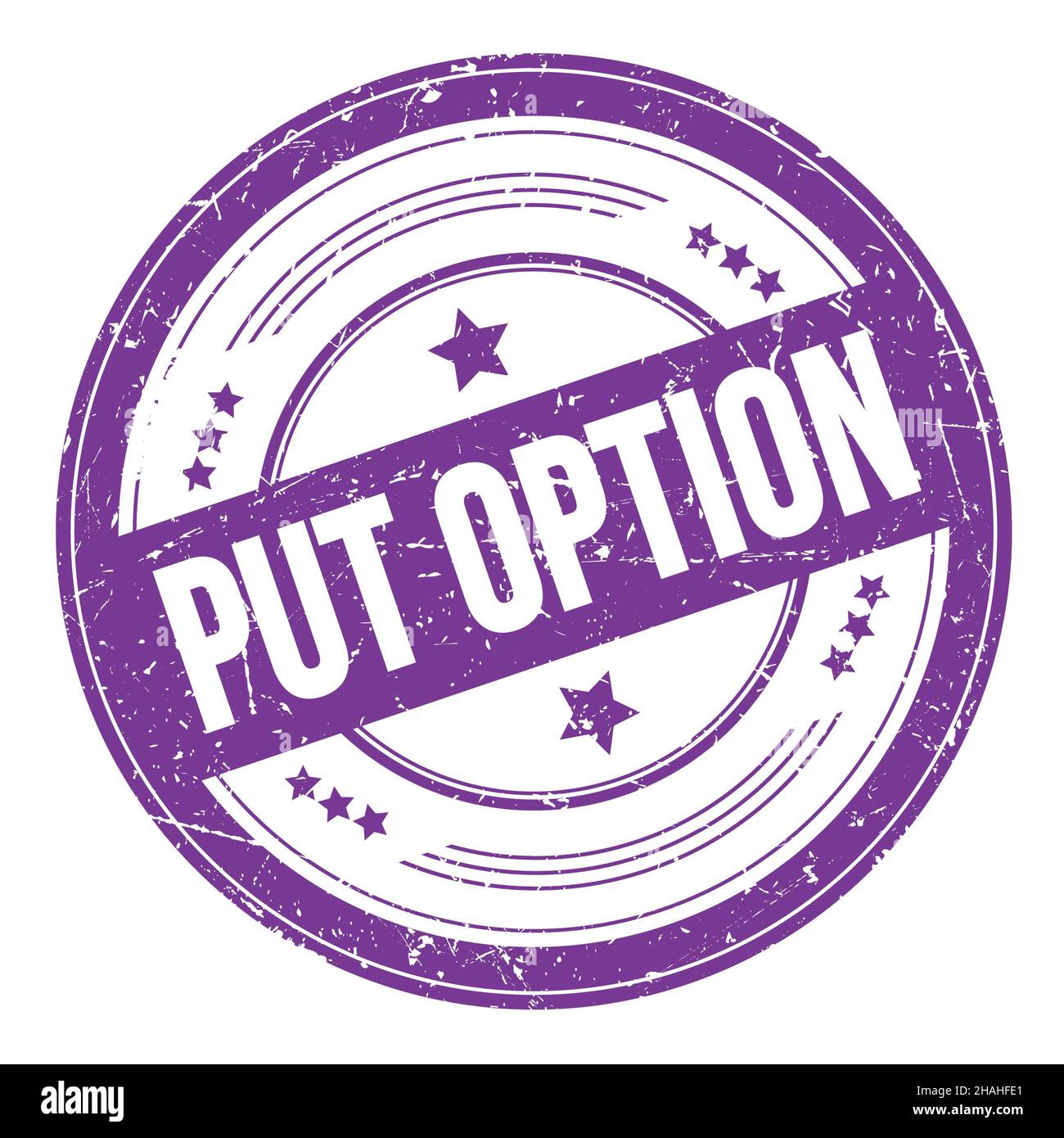 PUT OPTION text on violet indigo round grungy texture stamp Stock Photo ...