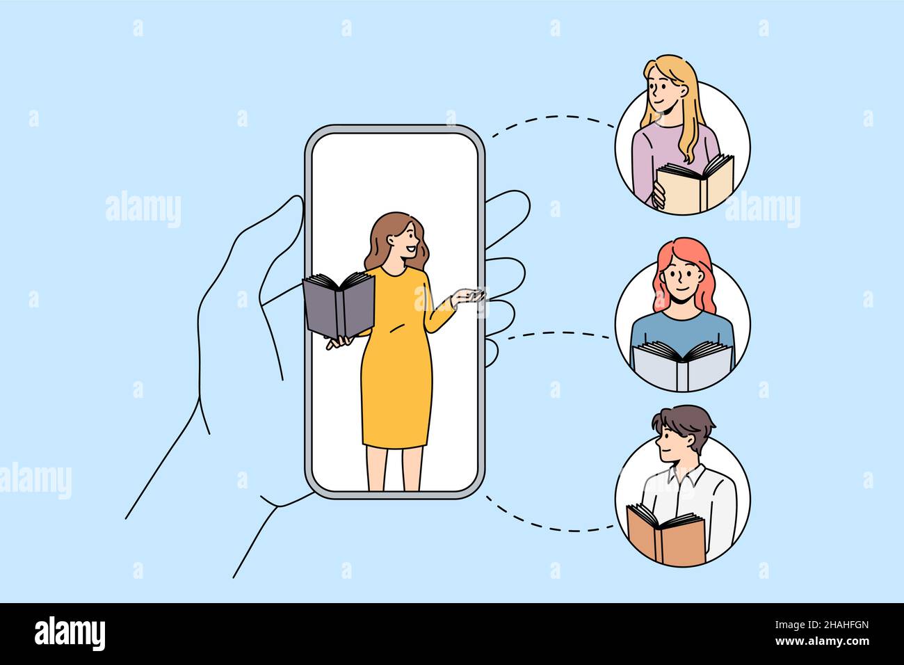 Online education and lesson concept. Young woman teacher explaining ...