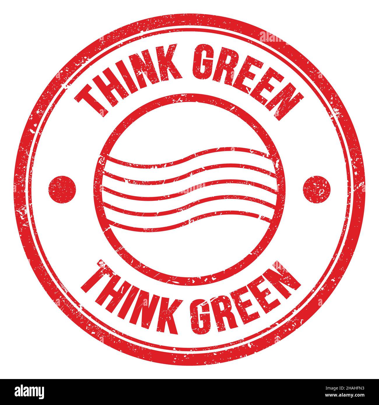 THINK GREEN word written on red round postal stamp sign Stock Photo - Alamy