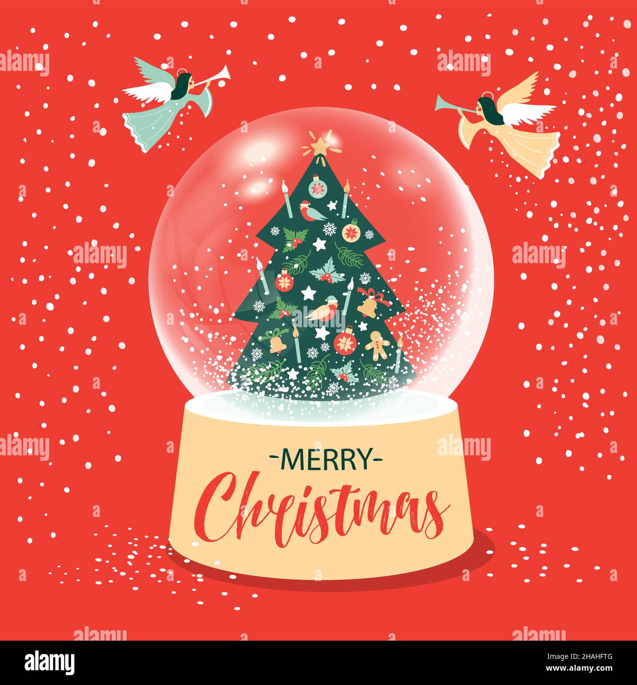 Christmas snow globe with a fir-tree inside in flat style Stock Vector ...