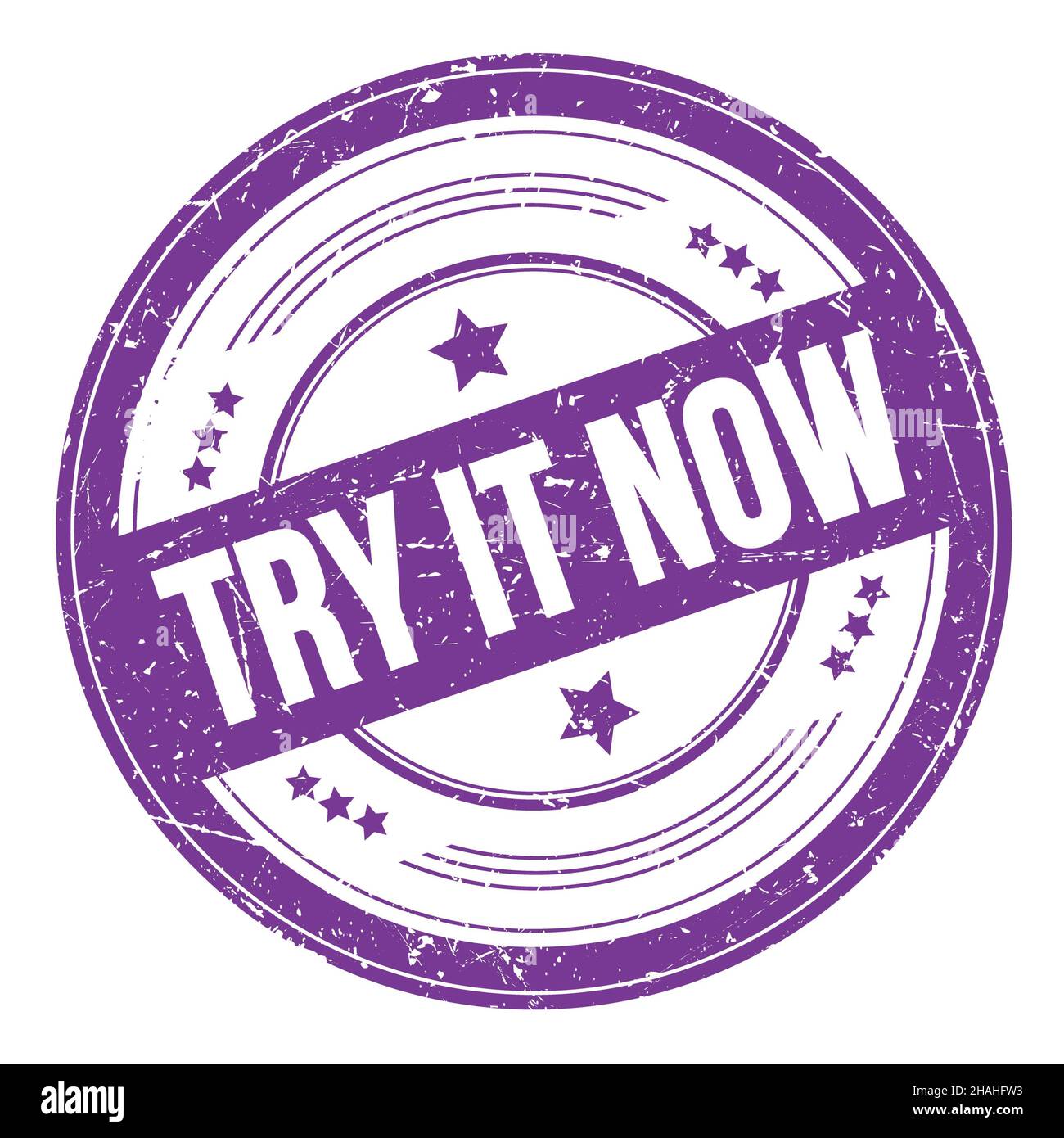 TRY IT NOW text on violet indigo round grungy texture stamp Stock Photo ...
