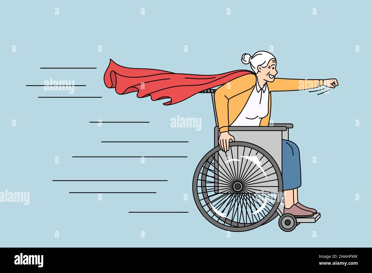 Active lifestyle of disabled mature person concept. Smiling happy grey ...