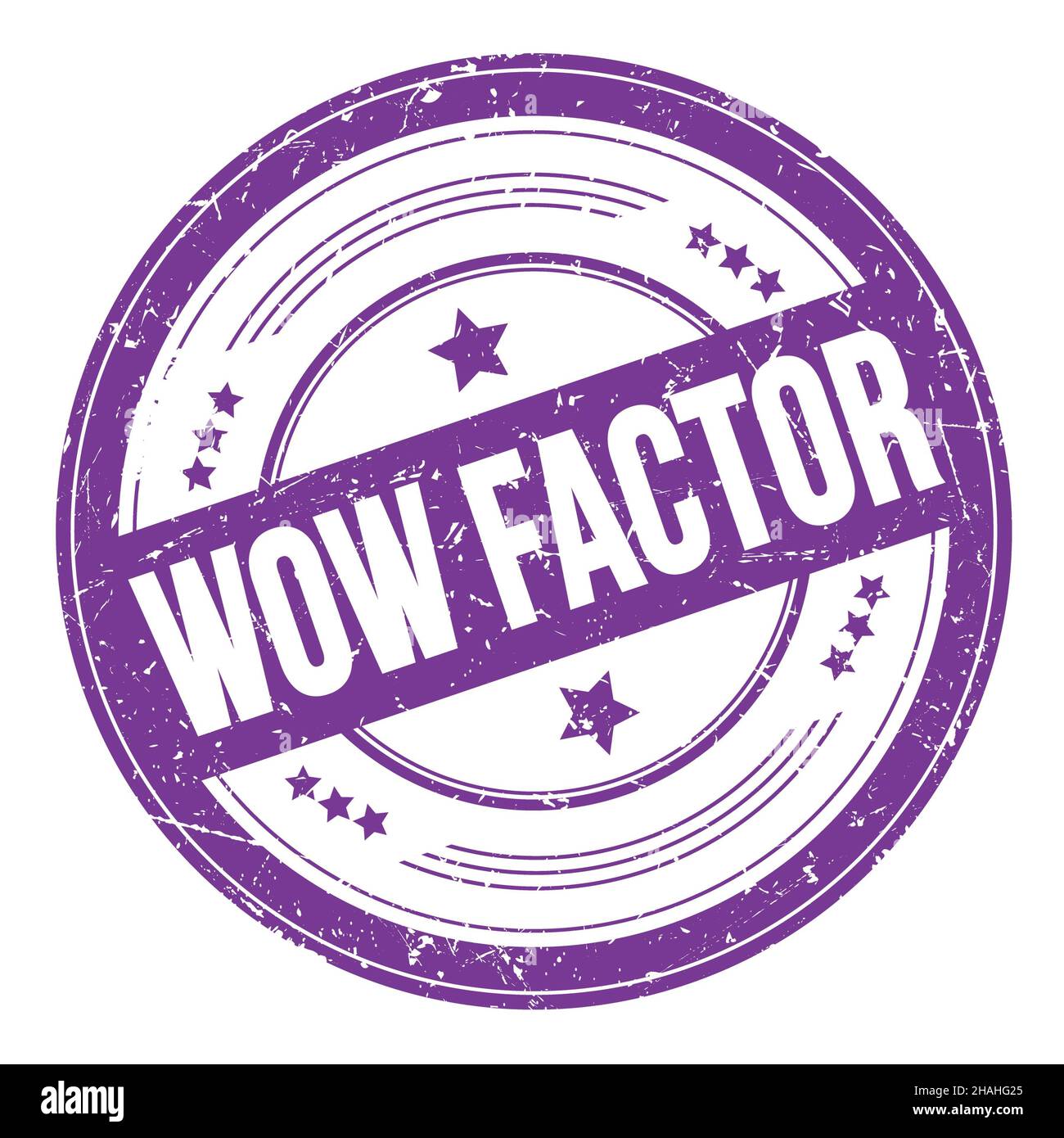WOW FACTOR text on violet indigo round grungy texture stamp Stock Photo - Alamy