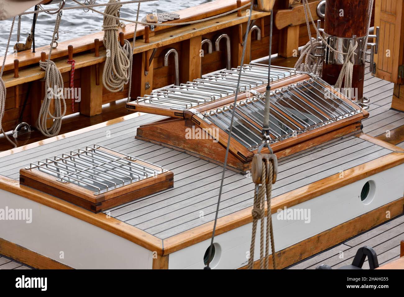 sailing ship's deck with a tilted skylight Stock Photo - Alamy