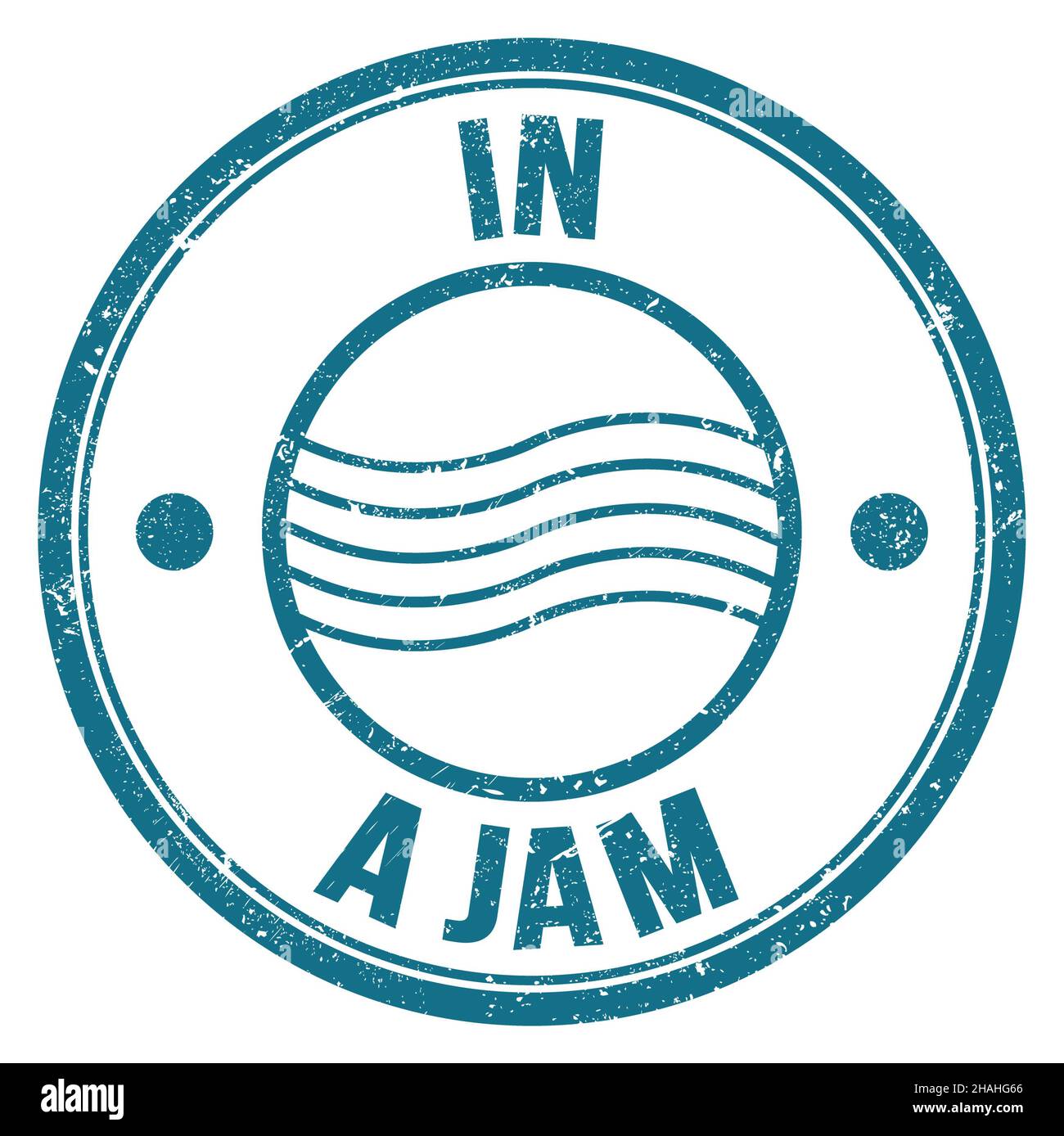 IN A JAM text written on blue round postal stamp sign Stock Photo - Alamy
