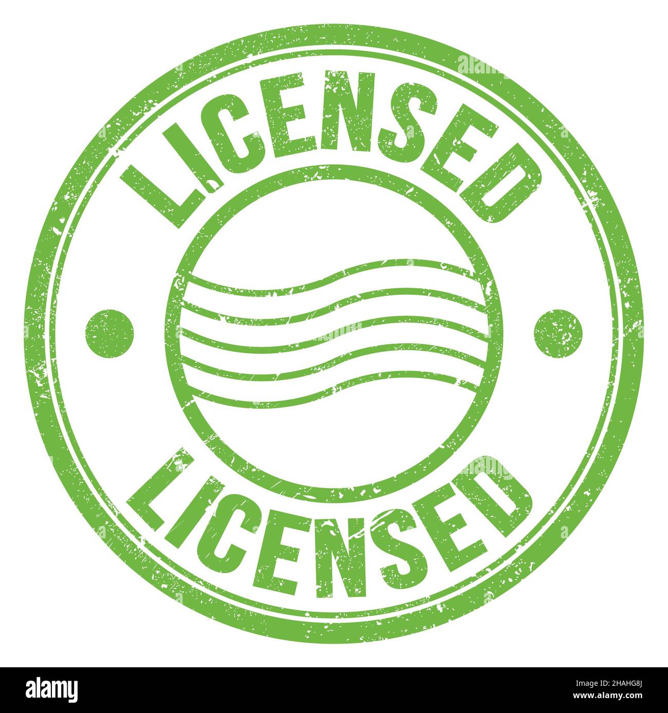 LICENSED word written on green round postal stamp sign Stock Photo - Alamy