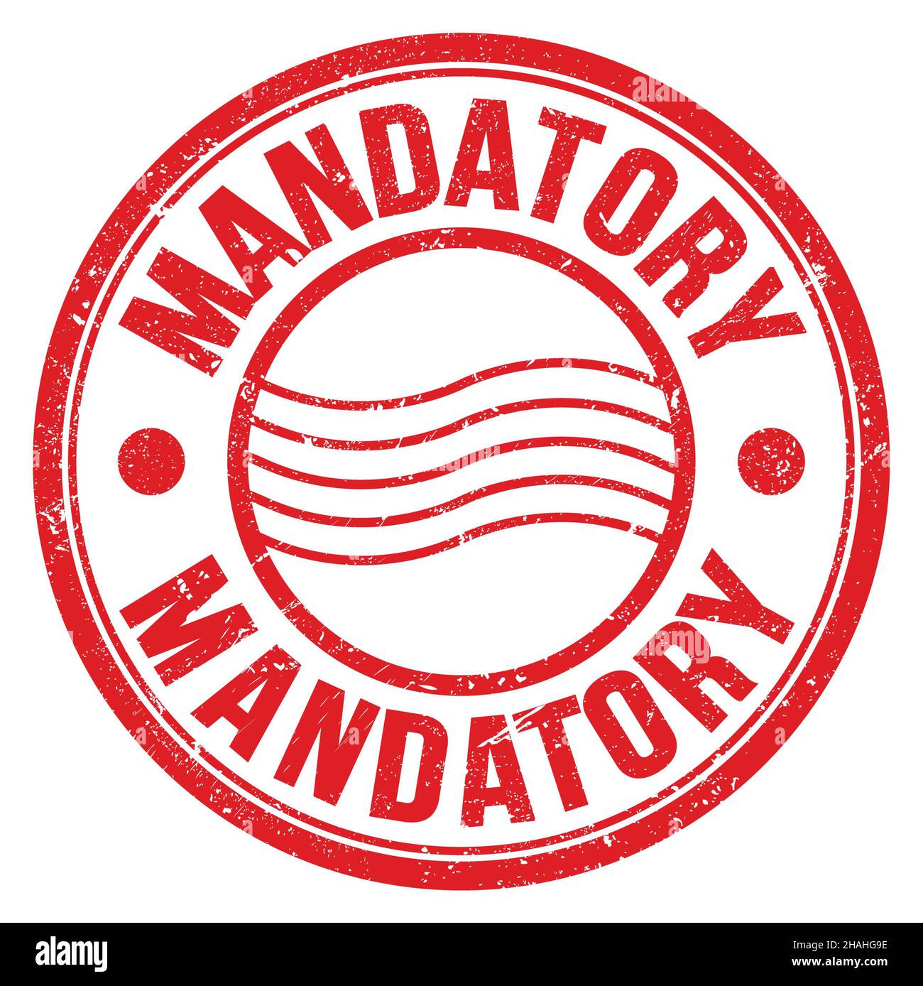MANDATORY word written on red round postal stamp sign Stock Photo - Alamy