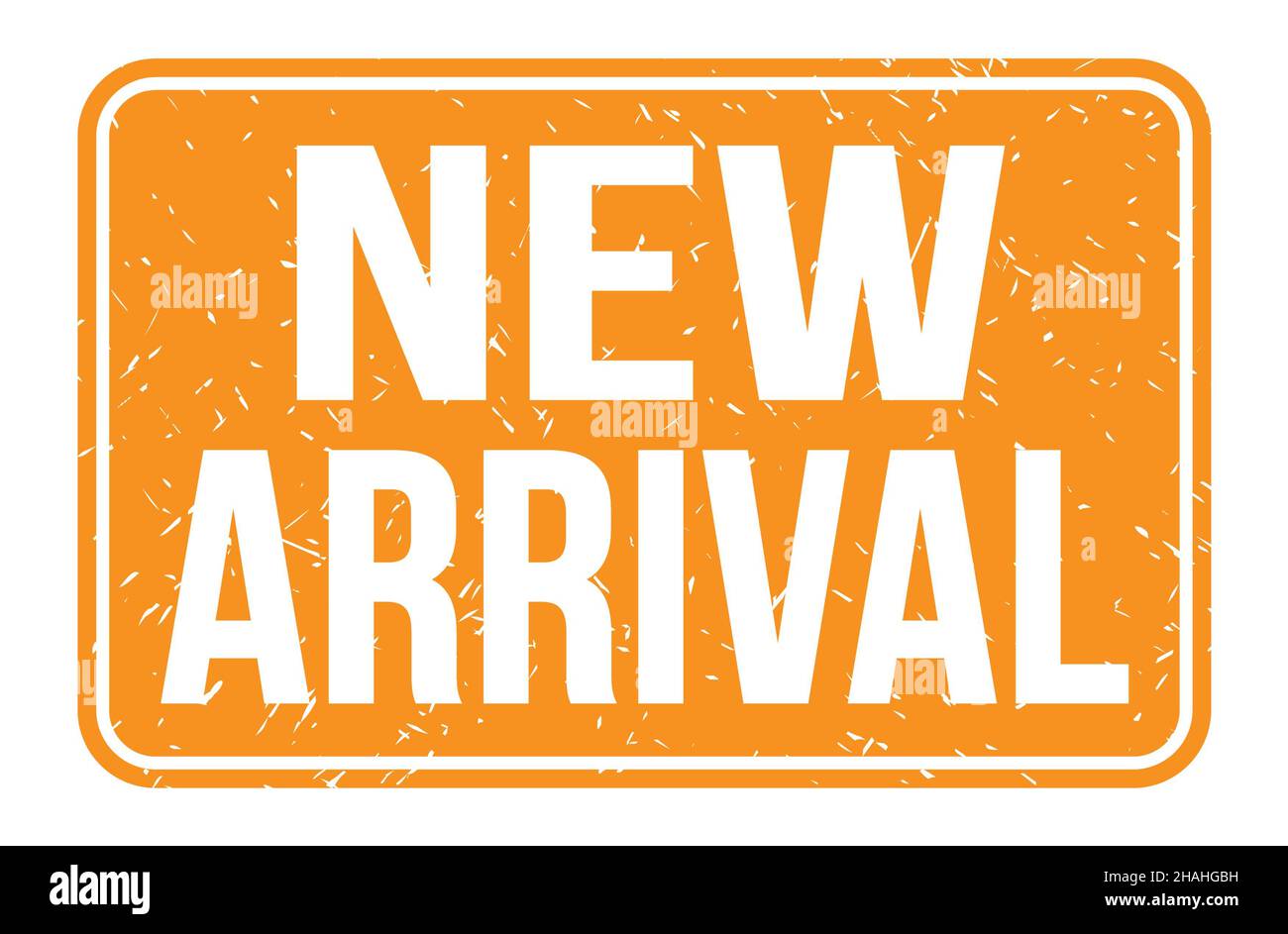 NEW ARRIVAL, words written on orange rectangle stamp sign Stock Photo ...