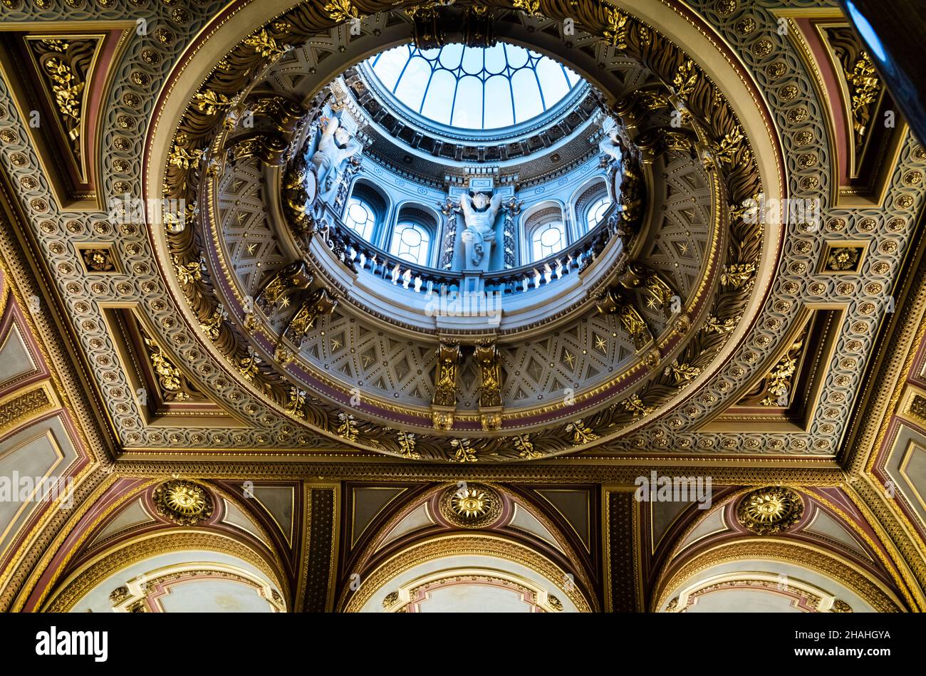 The glass dome above the spectacular ornate and decorated ceiling at ...