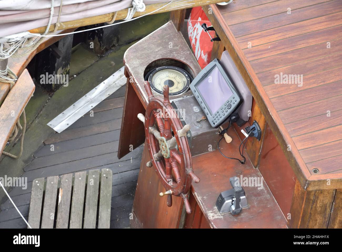 the wheelhouse on the deck of a sailing ship Stock Photo - Alamy