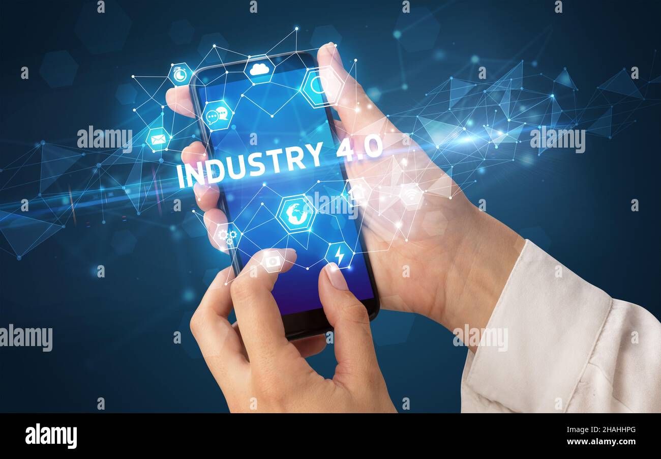 Hand using smartphone with technology concept Stock Photo - Alamy